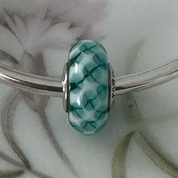 Pandora | Jewelry | Pandora Moments Teal White Murano Glass Charm ...